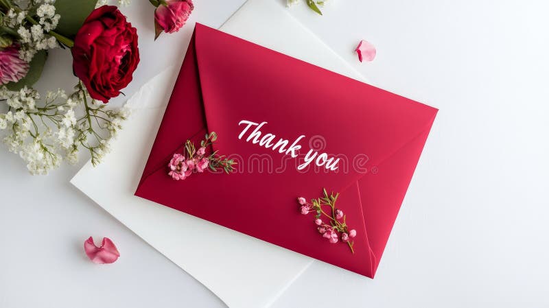 Inside a Red Envelope is a White Card Bearing a Gratitude Message Stock ...