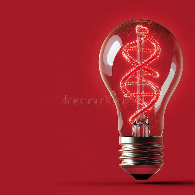Inside a Red Light Bulb, a Glowing DNA Helix Stands Out, Symbolizing ...