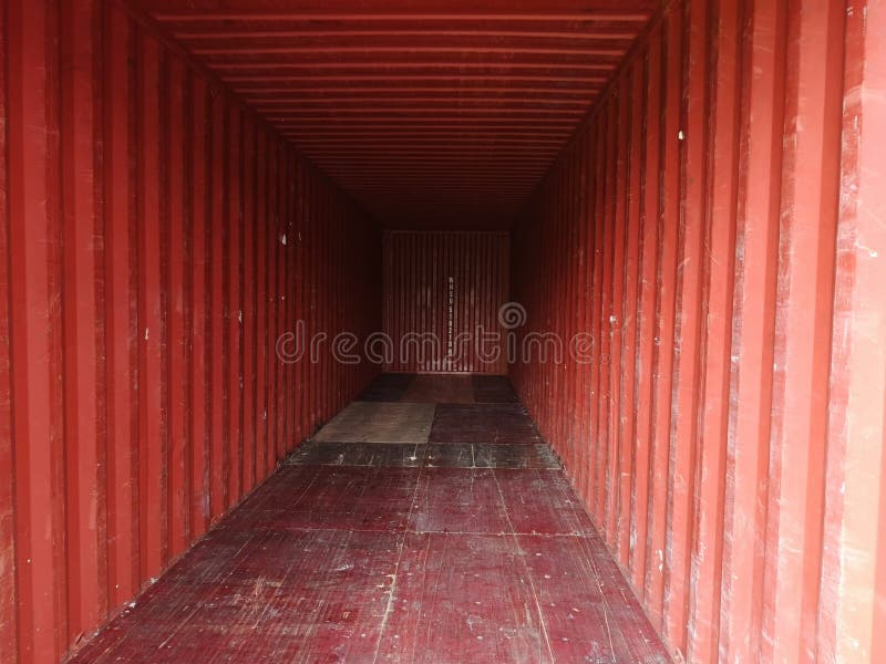 Inside of the Red Shipping Container Stock Image - Image of room ...