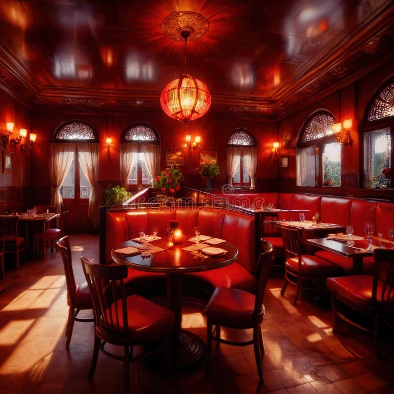 Inside Restaurant Interior, Bright Long Exposure, Glowing Lights Stock ...