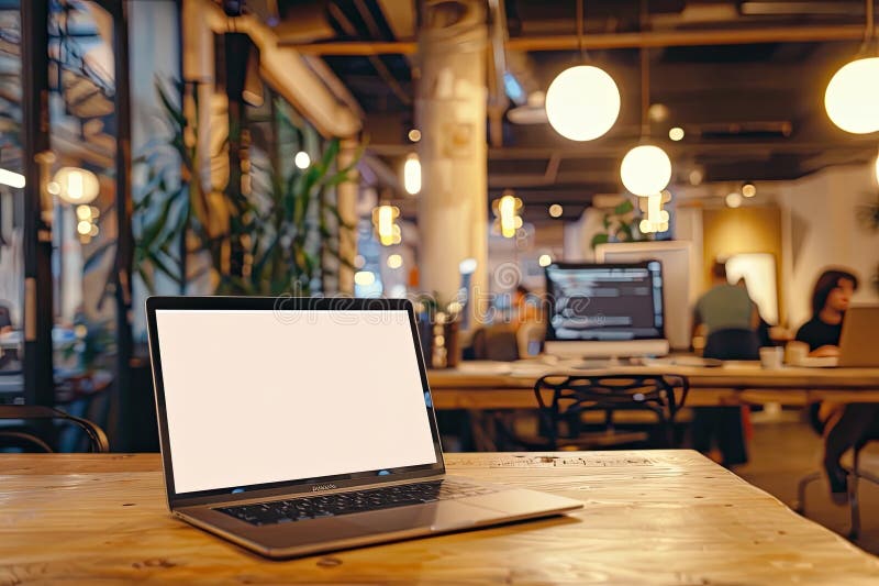 Inside a Restaurant, a Laptop Computer is Placed on a Wooden Table ...