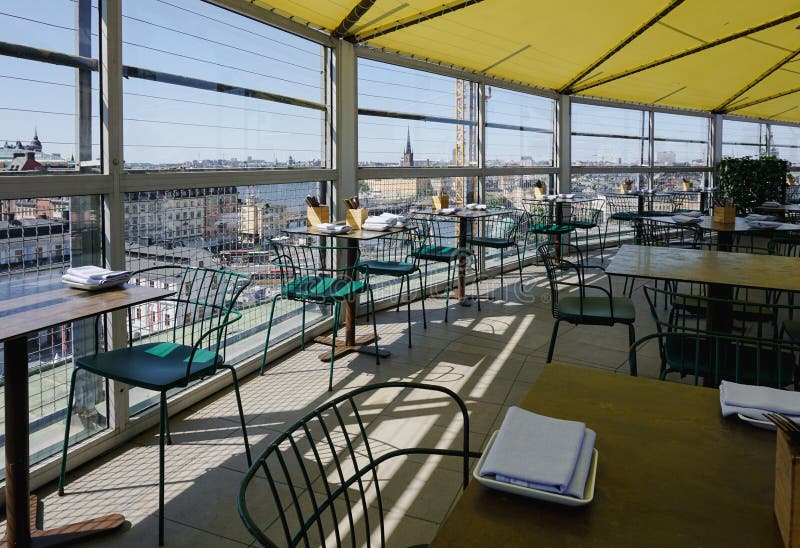 The Inside of a Restaurant with View Over a City Stock Image - Image of ...