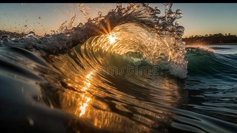 Inside a Rolling Wave in the Ocean As it Breaks at Sunrise or Sunset Stock Illustration ...