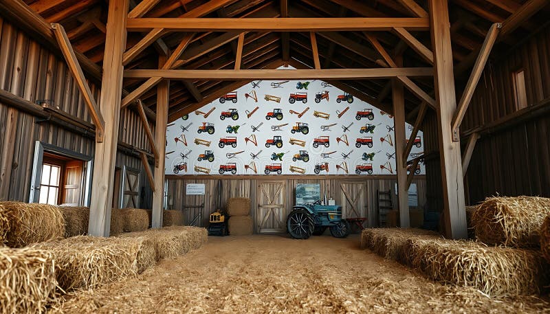 Inside a Rustic Barn with a Vintage Tractor, Rural Farm Setting ...