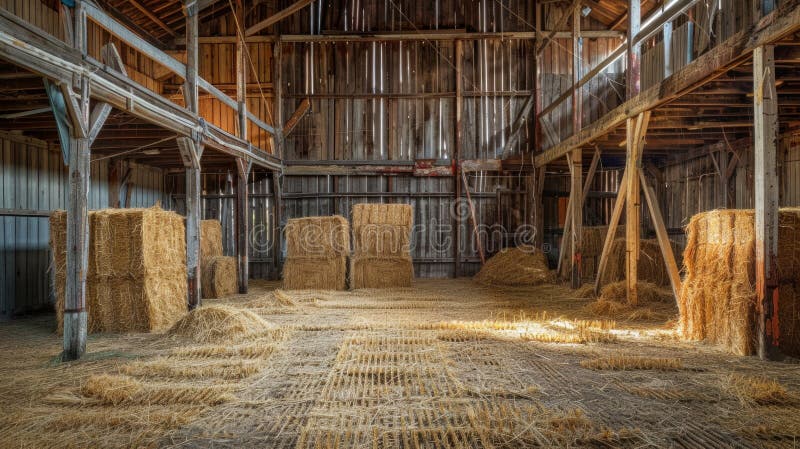 Inside Rustic Wooden Old Barn Hay Bales Straw Sunlight Rays Light Beams ...