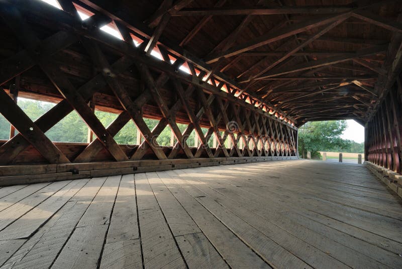 Wooden Beams Inside of a Covered Bridge Stock Image - Image of supports ...