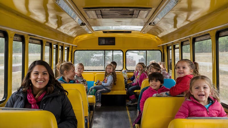 Inside School Bus with Students Chatting and Laughing on the Ride Stock ...