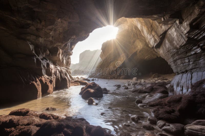 Inside Sea Cave, Sunlight Streaming through Opening Stock Illustration ...