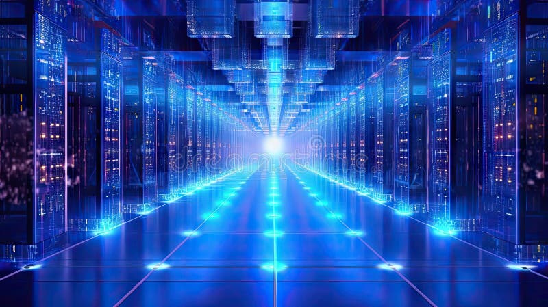 A Blurry Image of a Cyber City with Blue Lights Stock Illustration ...