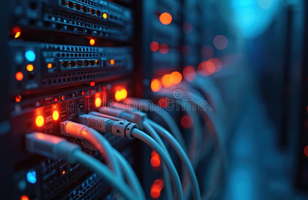 Inside Server Room Featuring Hardware and Cables Connected To ...