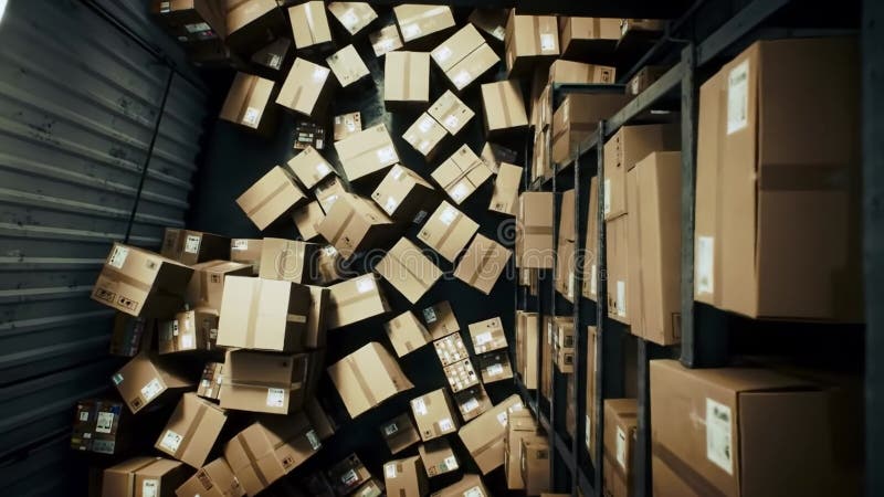 Packages Stacked Haphazardly Inside a Shipping Container in a Warehouse ...