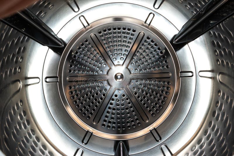 Inside Shot of Empty Silver Washing Drying Machine Drum Wide Angle View ...