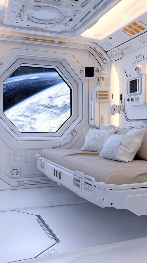 Inside a Sleek Spaceship, Hexagonal Windows Frame a Breathtaking Snowy ...