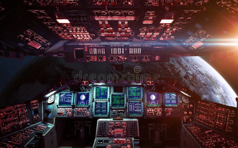 Inside the space shuttle stock image. Image of night - 187406775