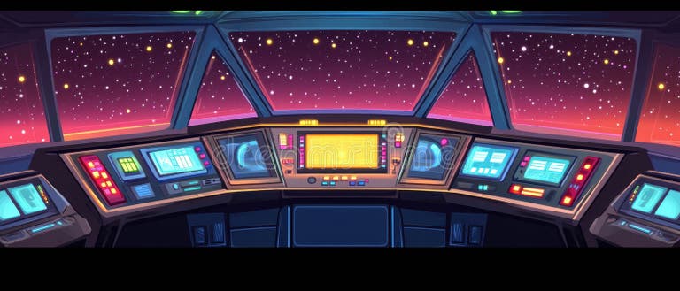 Inside a Spaceship Cockpit with Blinking Lights and a Starry Background ...