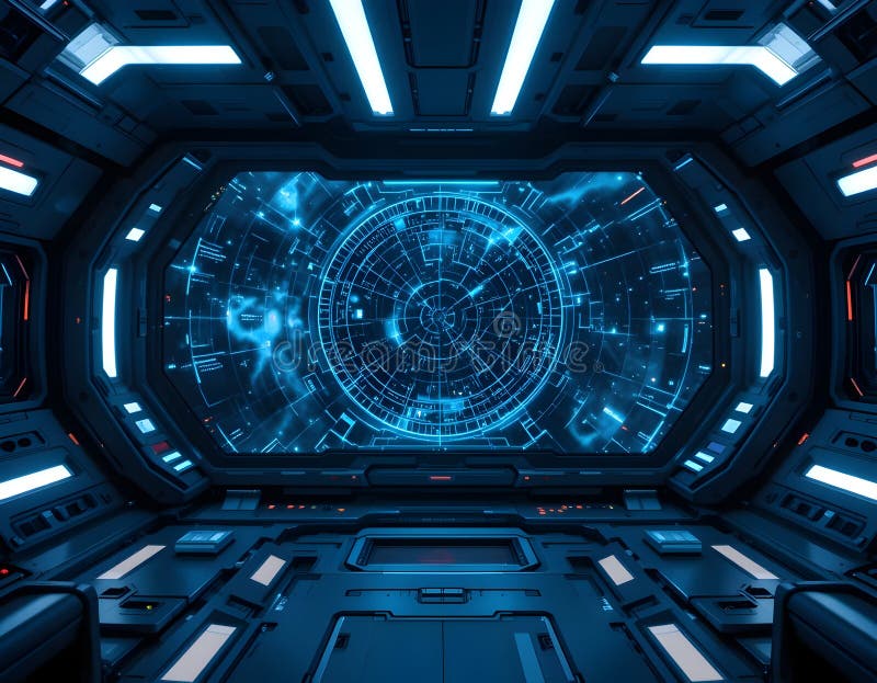 Inside Spaceship Cockpit with Digital Hud Display Stock Illustration ...