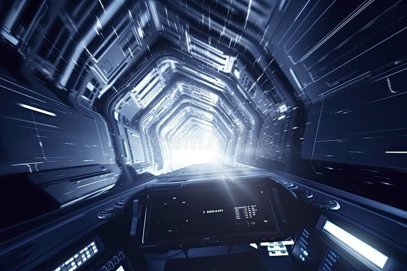 Inside of a Spaceship Driving at Hyper Speed, Space Travelers Flying ...