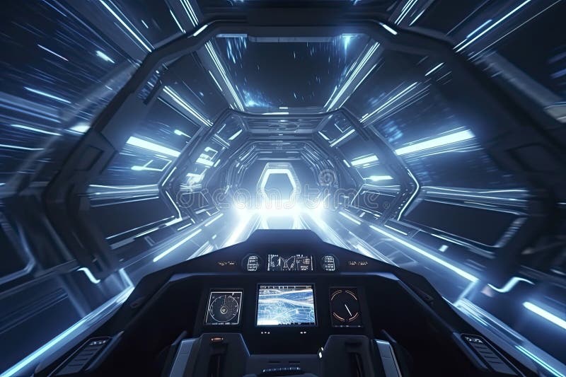 Inside of a Spaceship Driving at Hyper Speed, Space Travelers Flying ...