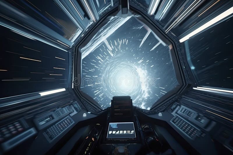 Inside of a Spaceship Driving at Hyper Speed, Space Travelers Flying ...