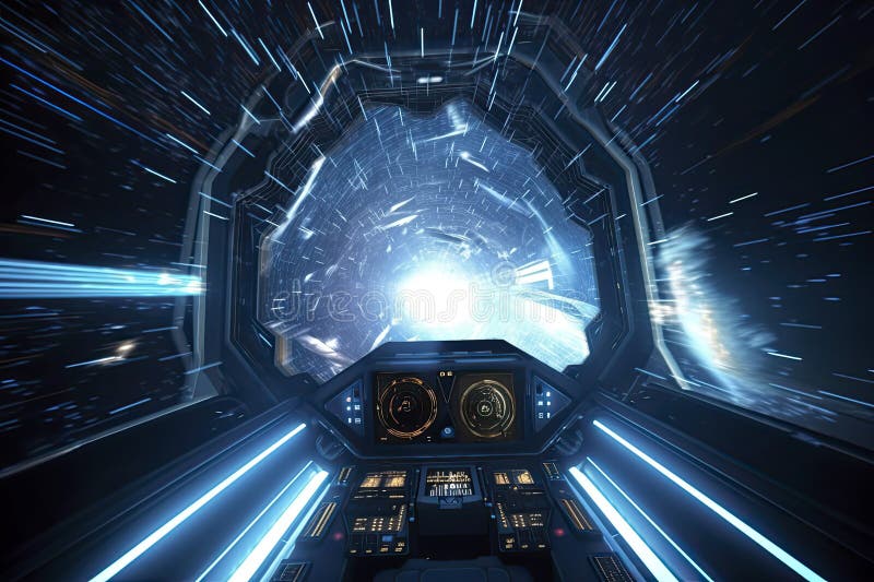 Inside of a Spaceship Driving at Hyper Speed, Space Travelers Flying ...