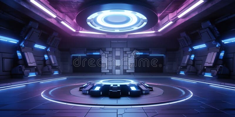 Inside Spaceship Laboratory with Empty Podium Architecture Stock ...