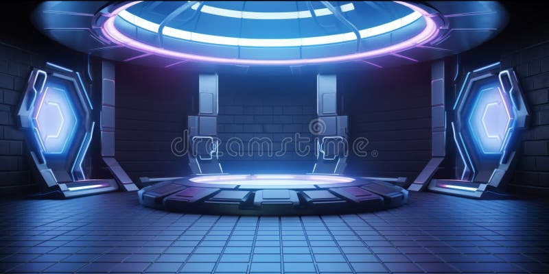 Inside Spaceship Laboratory with Empty Podium Architecture Stock ...