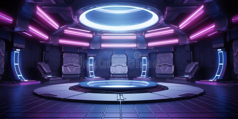 Inside Spaceship Laboratory with Empty Podium Architecture Stock ...
