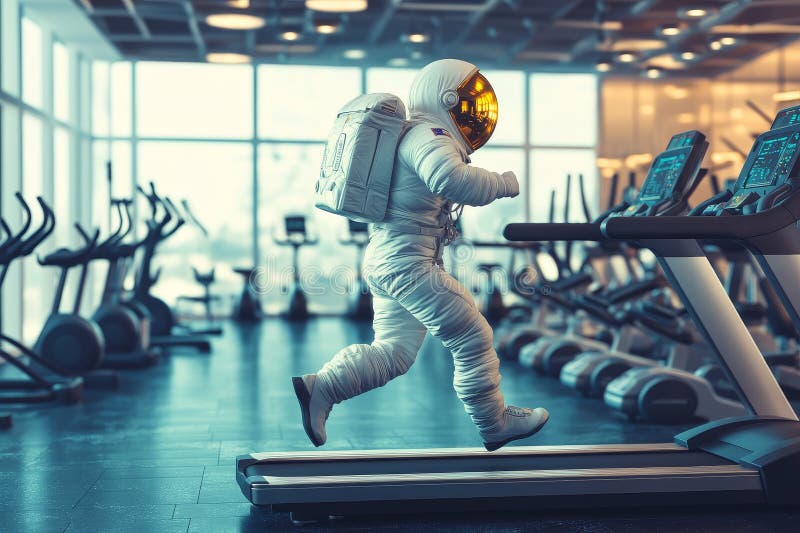 Inside a Spaceship S Gym, a Suited Astronaut is Running on a Treadmill ...