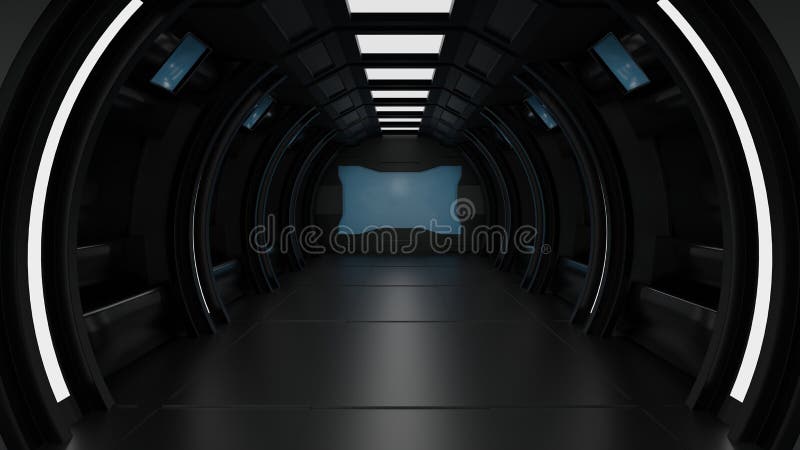 Inside Spaceship or Space Station Interior, Sci-Fi Tunnel, Corridor with Empty Space, 3D ...
