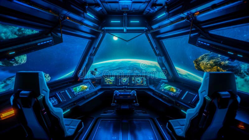 The Inside of Spaceship with View of the Earth. Generative AI Stock ...