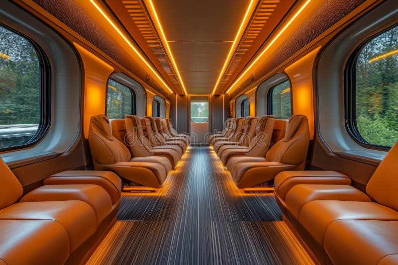 First-class Train Cabin with Leather Seats and Ambient Lighting Stock ...