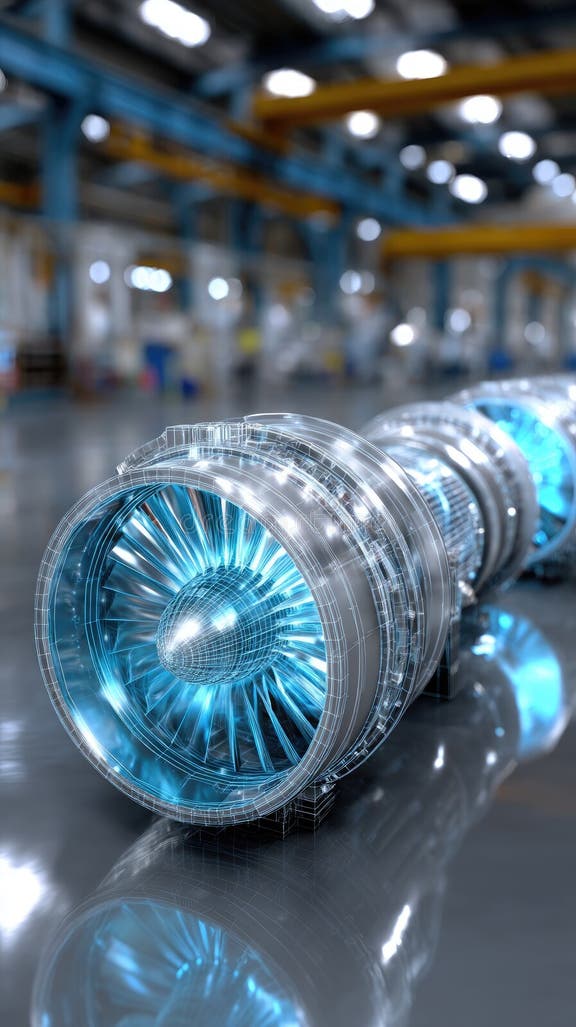 Inside a Spacious Industrial Facility, Several Intricate Engine ...