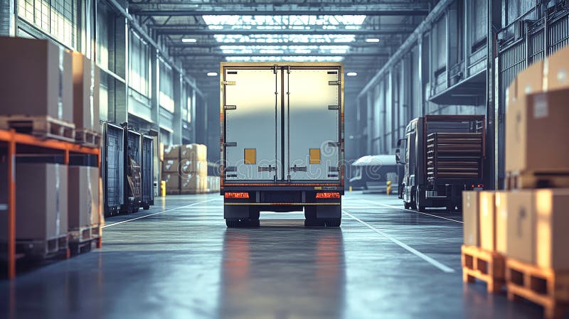 Inside a Spacious Warehouse, a Truck with Open Doors is Busy Loading ...