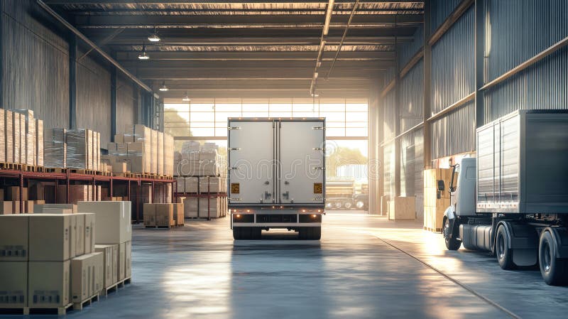 Inside a Spacious Warehouse, a Truck Stands with Its Doors Open ...