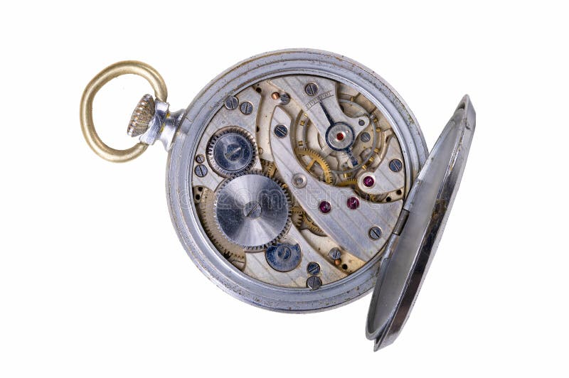 The Inside of a Spring-powered Watch. Mechanism and Gears in a Portable ...
