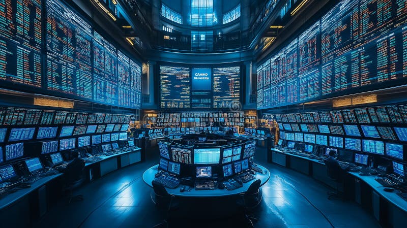 Inside a Trading Room or Financial Data Center Filled with Large ...