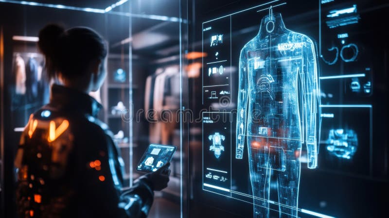 Person Using Ar Interface To Virtually Try on Clothes in Futuristic ...