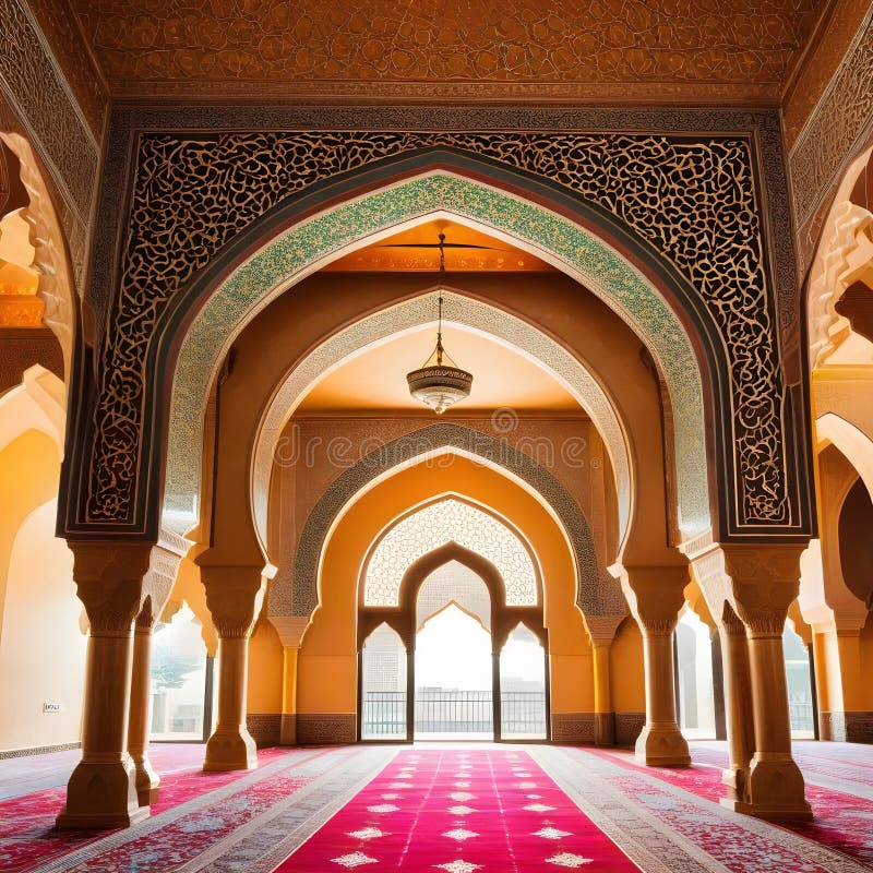 Inside a Stunning Islamic Mosque Featuring a Magnificent Archway Stock ...