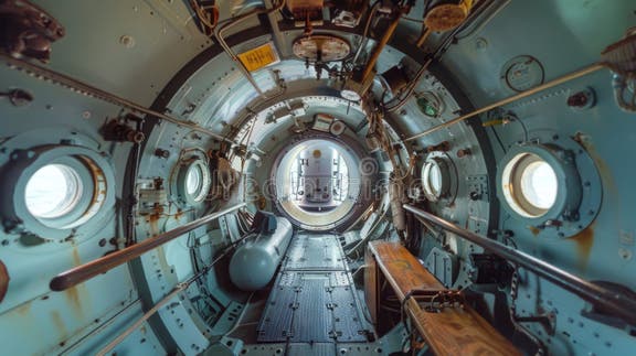 Inside a Submarine with Control Panels and Equipment Stock Image ...