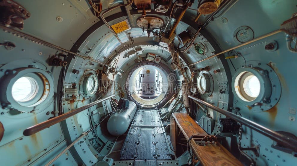 Inside a Submarine with Control Panels and Equipment Stock Image ...