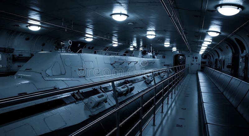Inside a Submarine Interior with Lights and Metallic Structure Stock ...