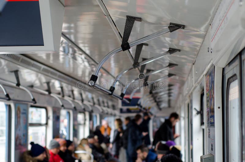 Inside the subway car stock photo. Image of railroad - 141109912
