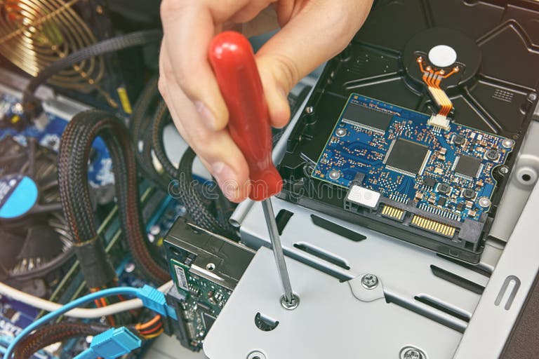 Inside System Unit of Computer, HDD is Fixed with Screw. Stock Image ...
