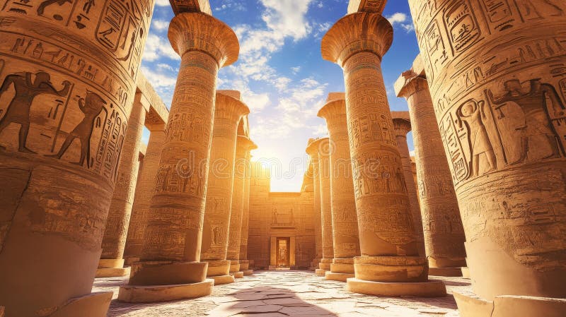 Inside a Temple from Ancient Egypt, Luxurious Columns of an Old ...