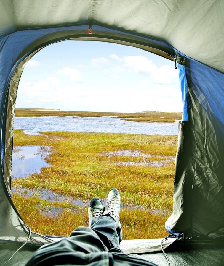 Inside of Tent with View on Lake Stock Image - Image of backpacking ...