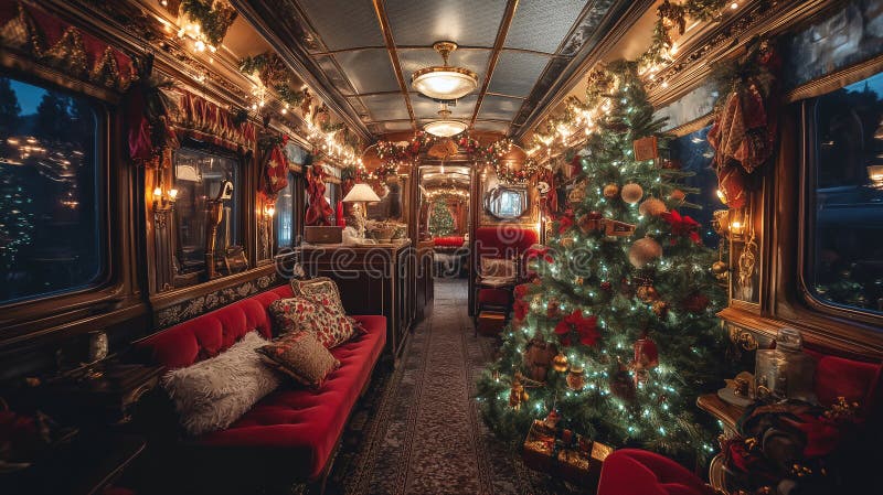 Inside Train Carrage Christmas Decoration. by Generative Ai Stock ...