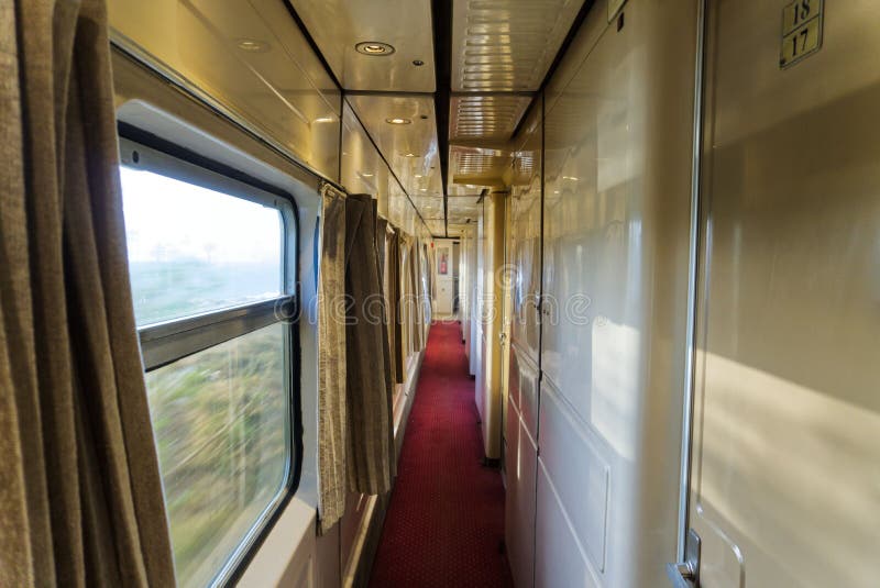 Inside of a Train with a Red Carpet and Rooms Stock Photo - Image of ...