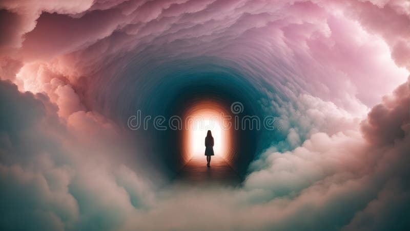 Inside a tunnel of clouds stock illustration. Illustration of lung ...
