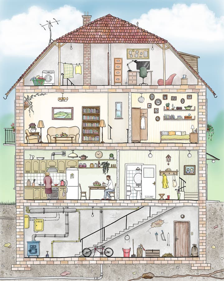 Inside two storey house stock illustration. Illustration of ...