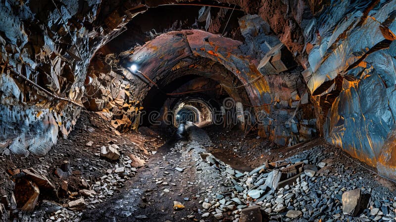 Inside an Underground Mine, a Tunnel is Covered in Layers of Rust ...